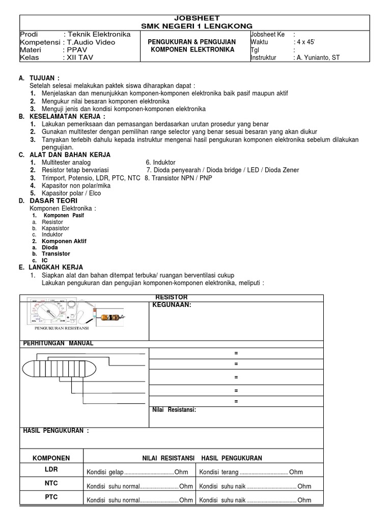 JOBSHEET Pengukuran Komponen | PDF