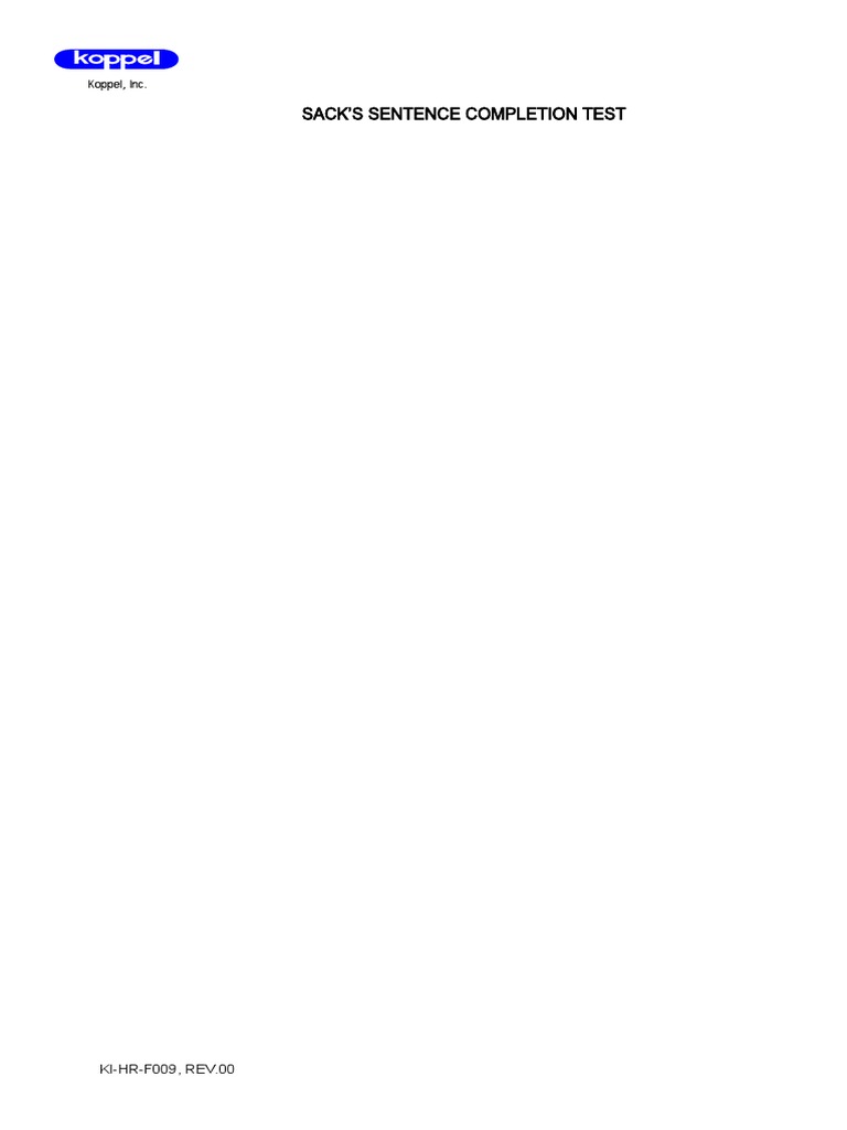 Sack'S Sentence Completion Test: Koppel, Inc | PDF