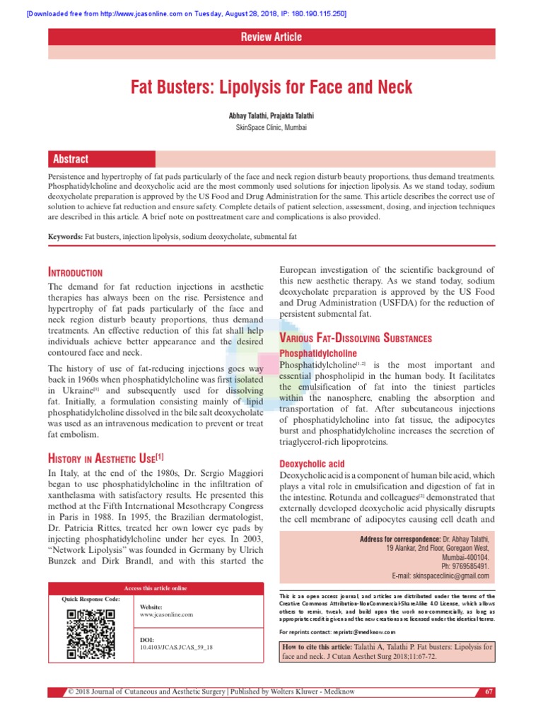 Fat Busters Lipolysis For Face and Neck | PDF | Injection (Medicine) | Pain