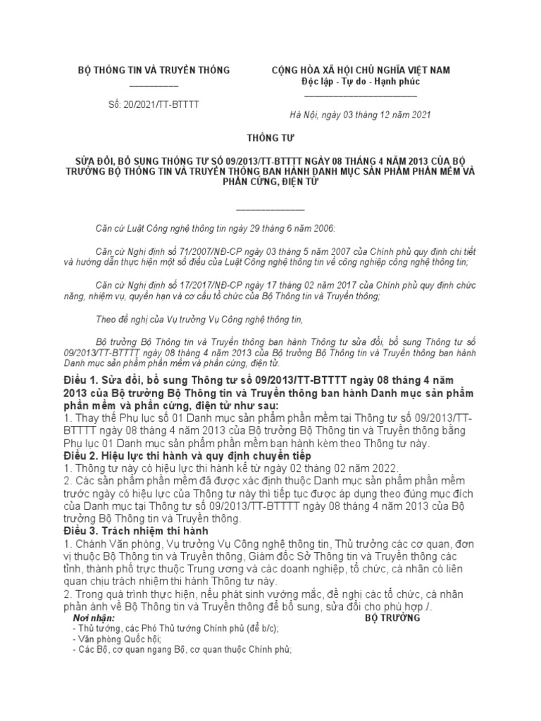 Thong Tu 202021TT-BTTTT - Bo Sung TT09 - Thiet Bi Dien Tu | PDF