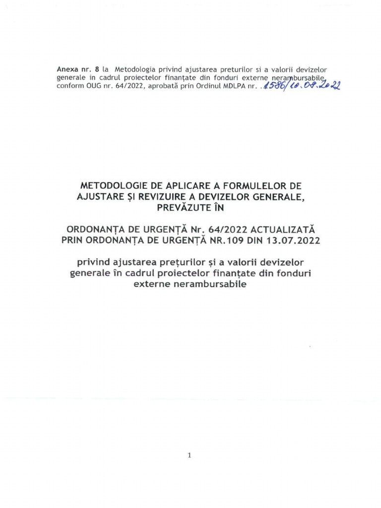 Anexa 8 - Metodologia de Ajustrare A Preturilor - Mod de Aplicare A Formulelor de Ajustare | PDF