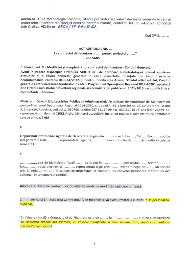 Anexa 10 - Metodologia de Ajustare A Preturilor - Model Act Aditional ...