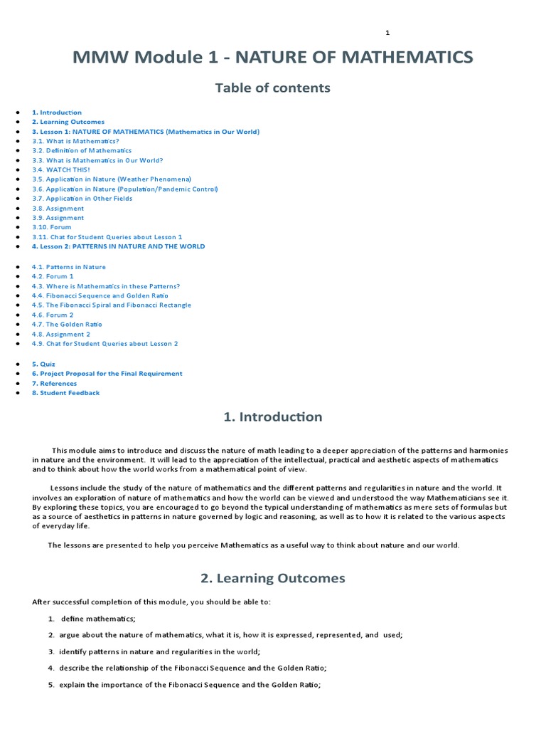 MMW Module 1 - NATURE OF MATHEMATICS | PDF | Mathematics | Pattern