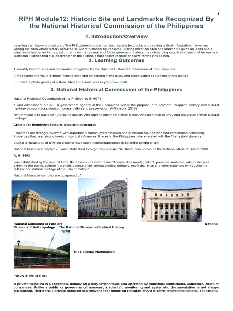 RPH Module12 Historic Site and Landmarks Recognized by The National Historical Commission of The ...