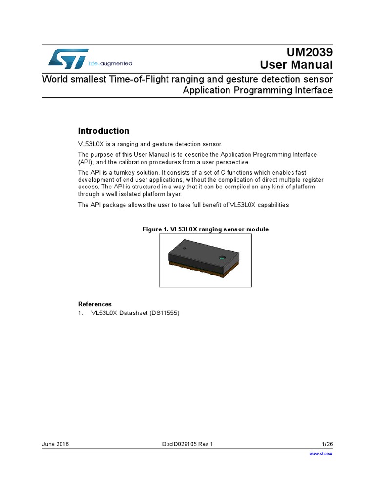UM2039 User Manual: World Smallest Time-of-Flight Ranging and Gesture Detection Sensor ...