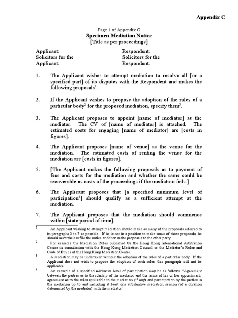Practice Direction 31 Appendix C | PDF | Mediation | Business Law