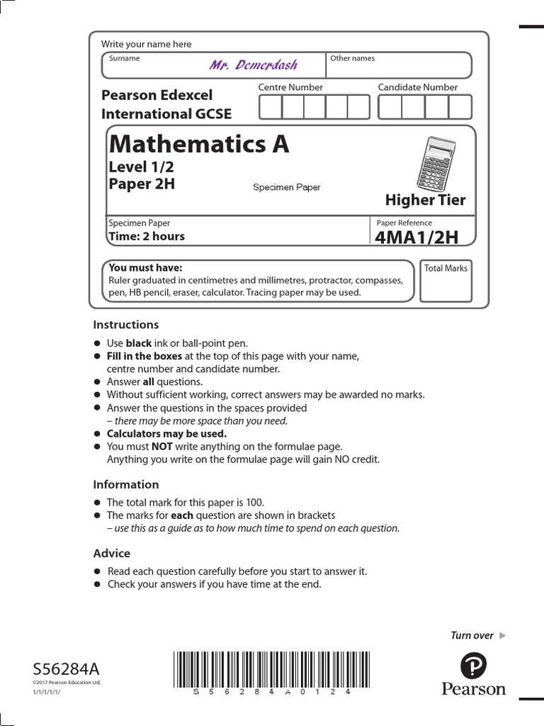 Mathematics A: Level 1/2 Paper 2H Higher Tier | PDF | Area | Mathematics