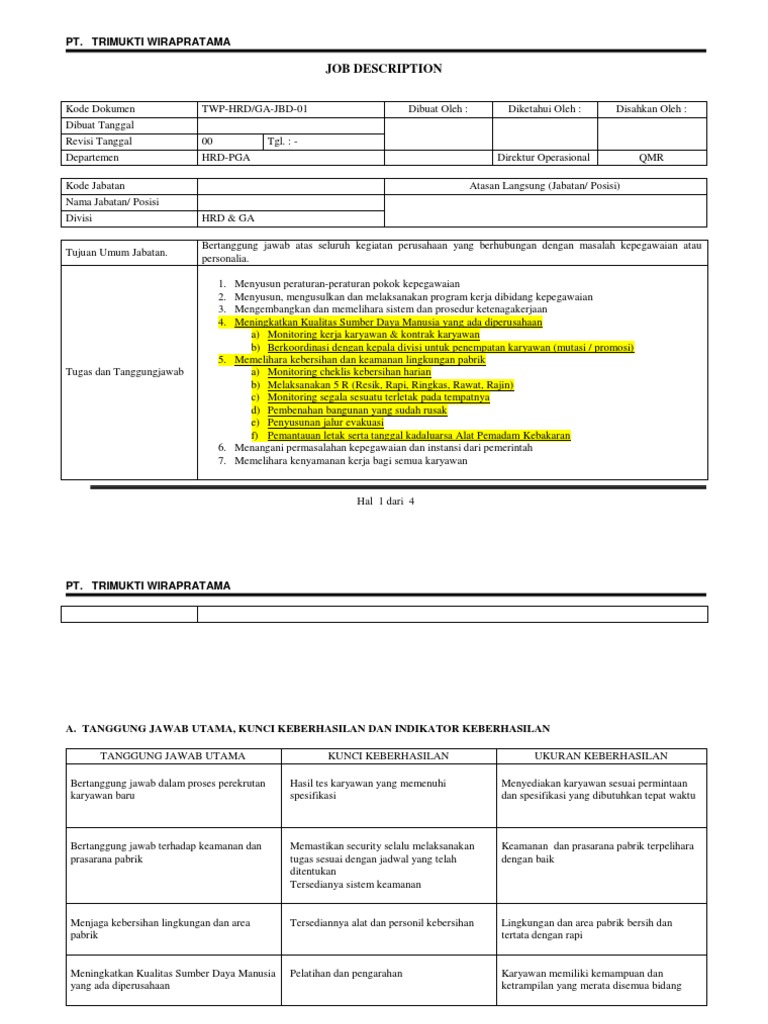 Job Description PT Trimukti Wirapratama | PDF