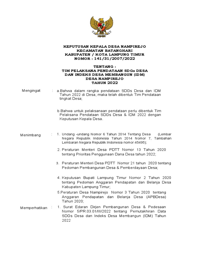 SK-TIM-POKJA-PEMUTAKHIRAN-SDGS-Desa-dan-IDM-2021 18 KALPELUS | PDF