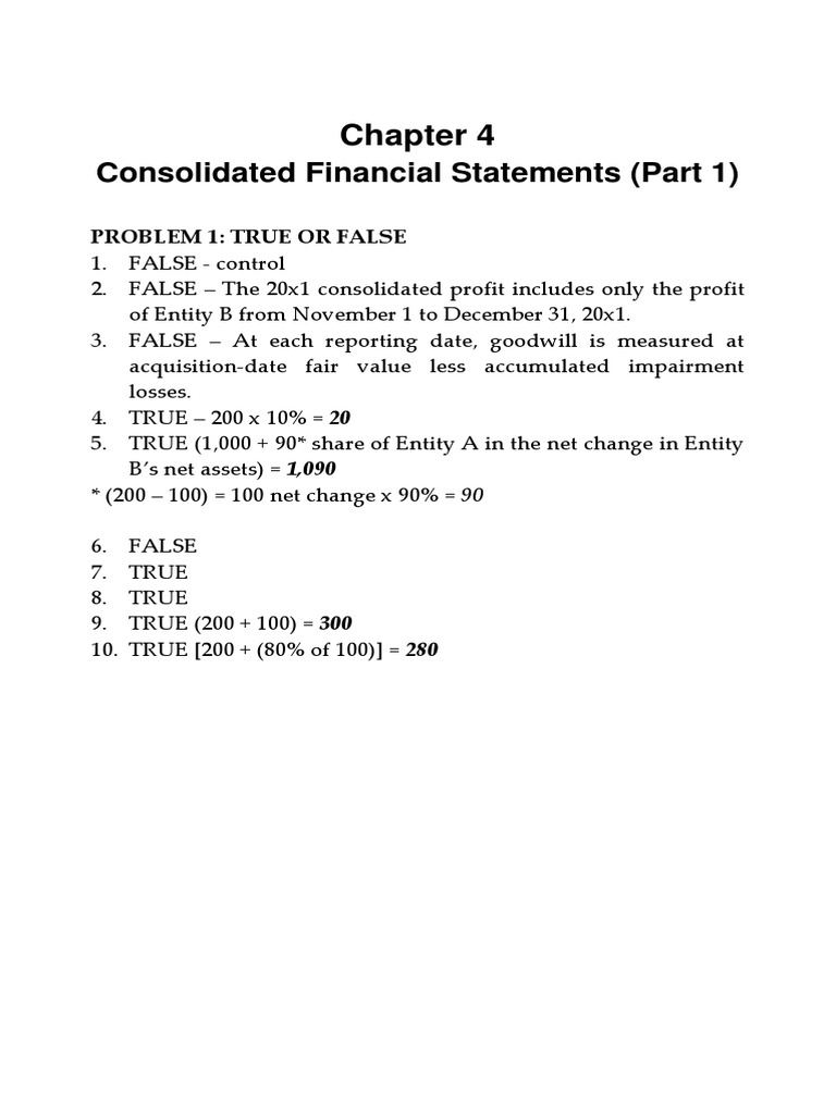Chapter 4 - Consolidated Financial Statements (Part 1) | PDF | Equity (Finance) | Goodwill ...
