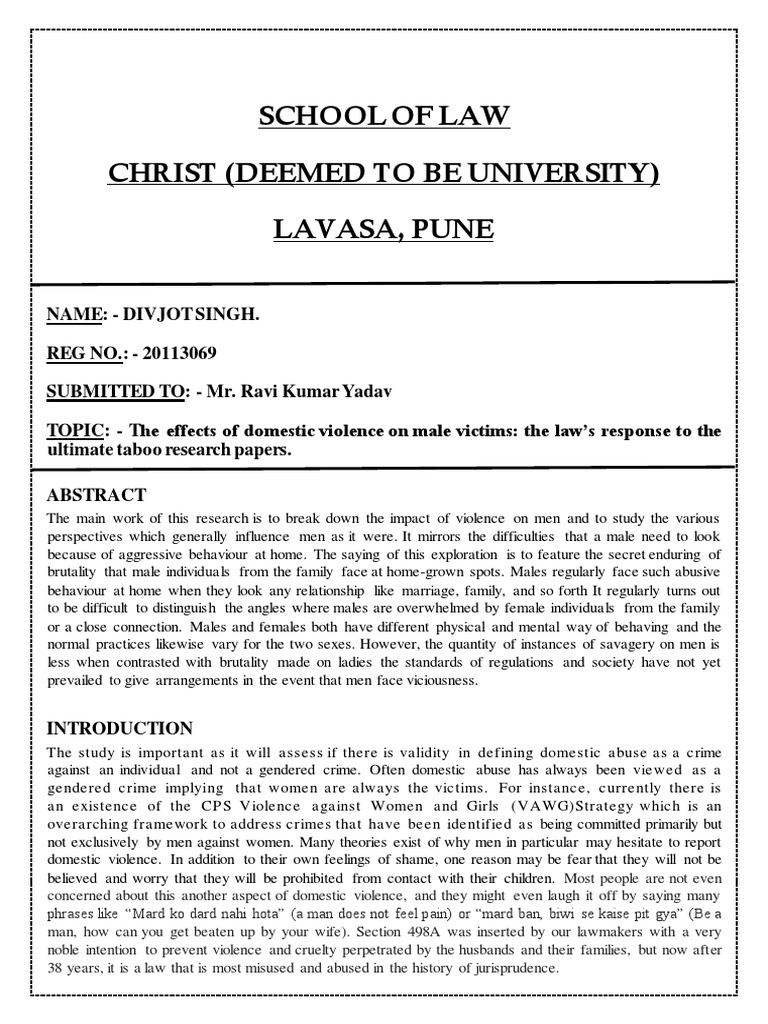 DivjotSingh (Family Law CIA1) | PDF | Domestic Violence | Violence