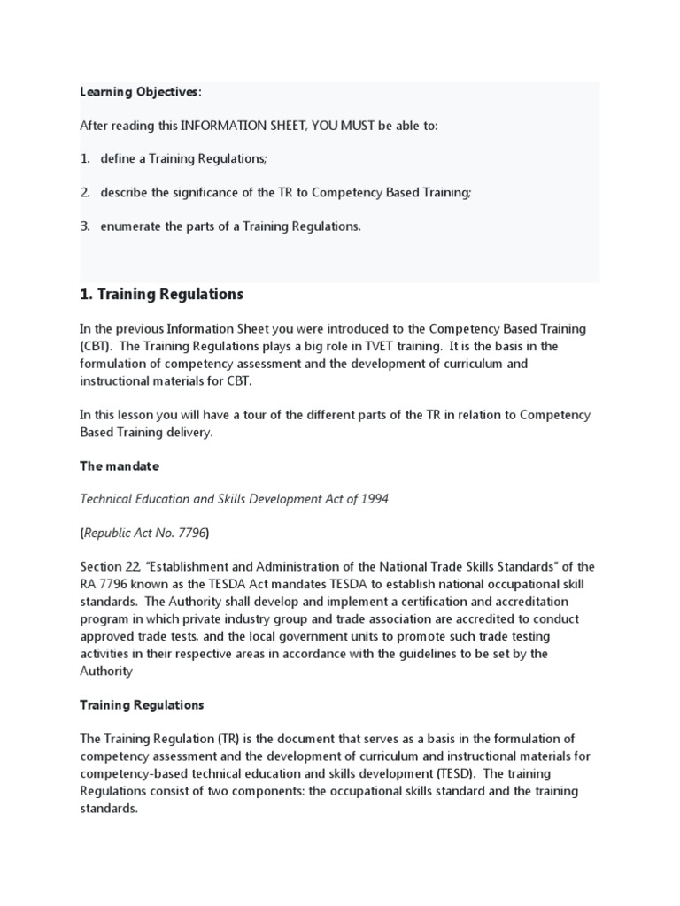 Understanding Training Regulations in CBT | PDF | Curriculum ...