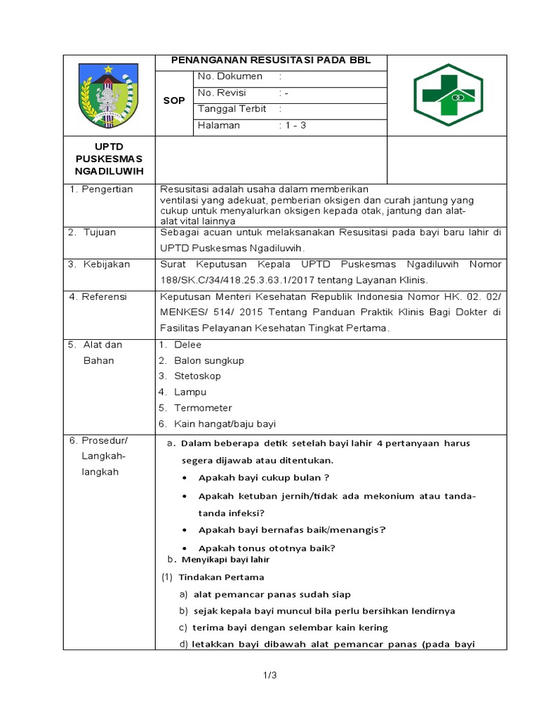 Sop Resusitasi BBL | PDF | Pengembangan Diri | Sains & Matematika