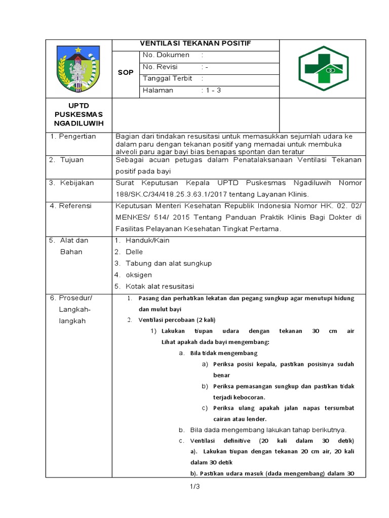Standar Operasional Prosedur Ventilasi Tekanan Positif Pdf