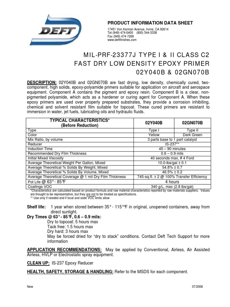 MIL-PRF-23377J Epoxy Primer Data Sheet | PDF | Epoxy | Chemistry