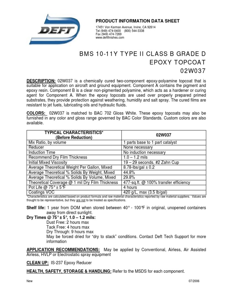 Bms 10-11Y Type Ii Class B Grade D Epoxy Topcoat 02W037: Product ... Bms 10-11Y Type Ii Class B Grade D Epoxy Topcoat 02W037: Product ...