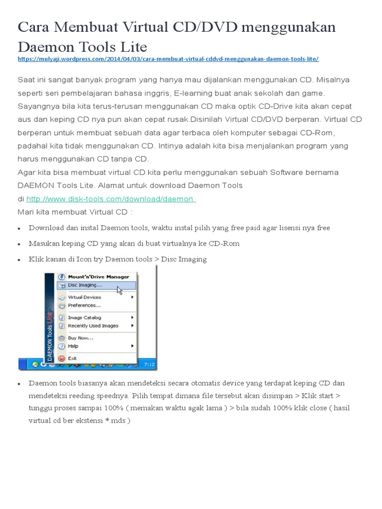 Cara Membuat Virtual CD DVD Menggunakan Daemon Tools Lite | PDF