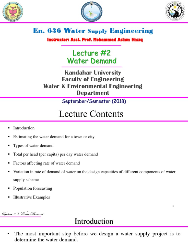 En. 636 Water Engineering: Kandahar University Faculty of Engineering Water & Environmental ...