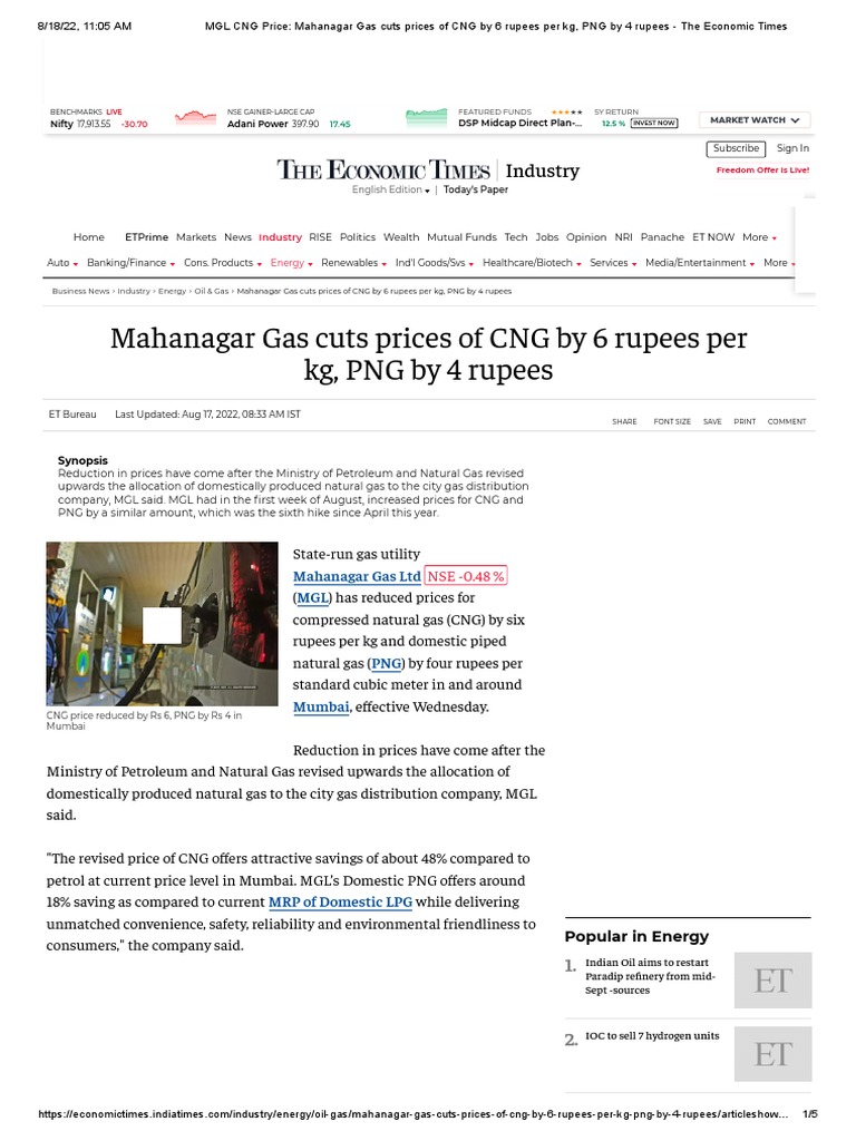 MGL CNG Price - Mahanagar Gas Cuts Prices of CNG by 6 Rupees Per KG, PNG by 4 Rupees - The ...
