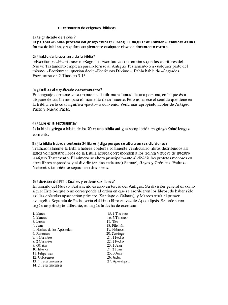Cuestionario de Orígenes Bíblicos | PDF | Biblia | Canon bíblico