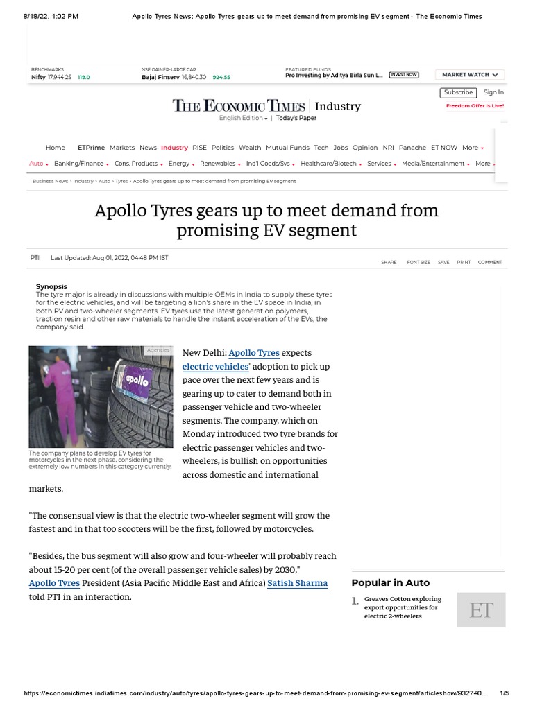 Apollo Tyres News - Apollo Tyres Gears Up To Meet Demand From Promising ...