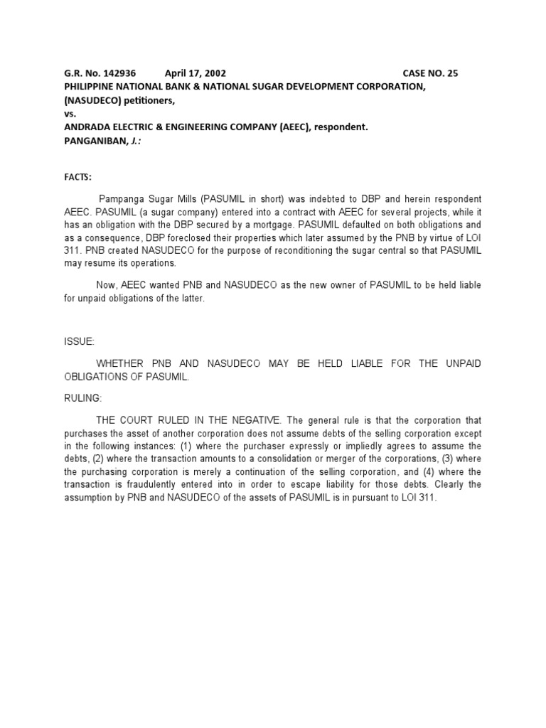 Case 25 PNB vs. ANDRANA ELECTRIC Assumption of Debtliability | PDF
