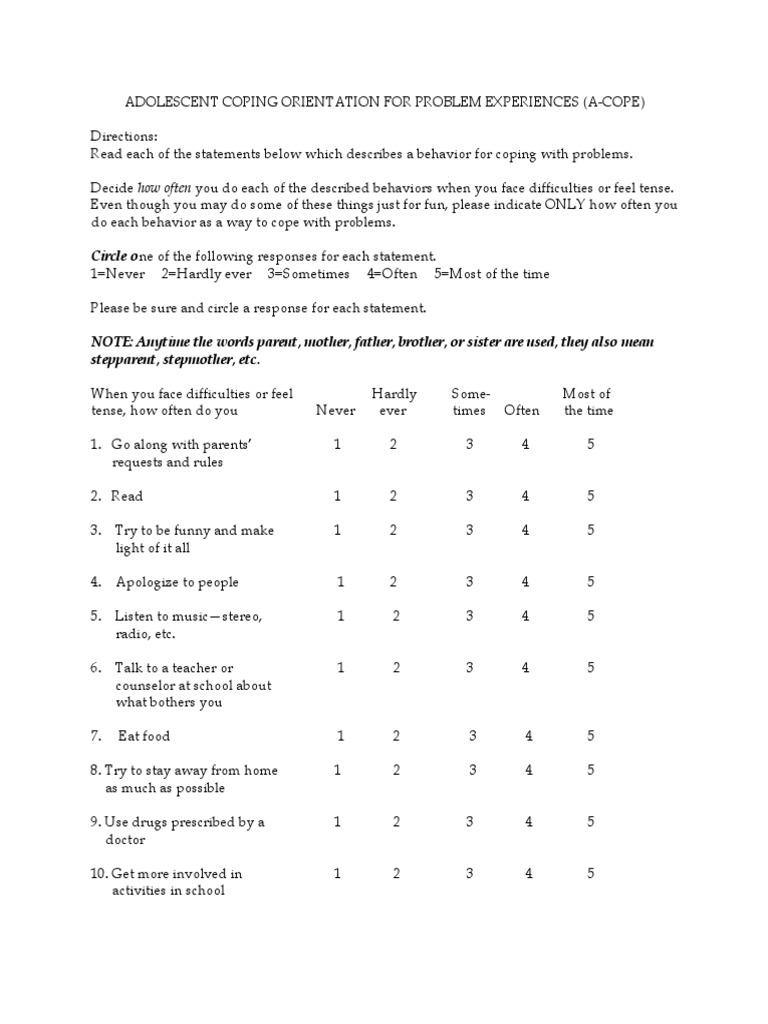 Adolescent Coping Orientation For Problem Experiences - LPC | PDF