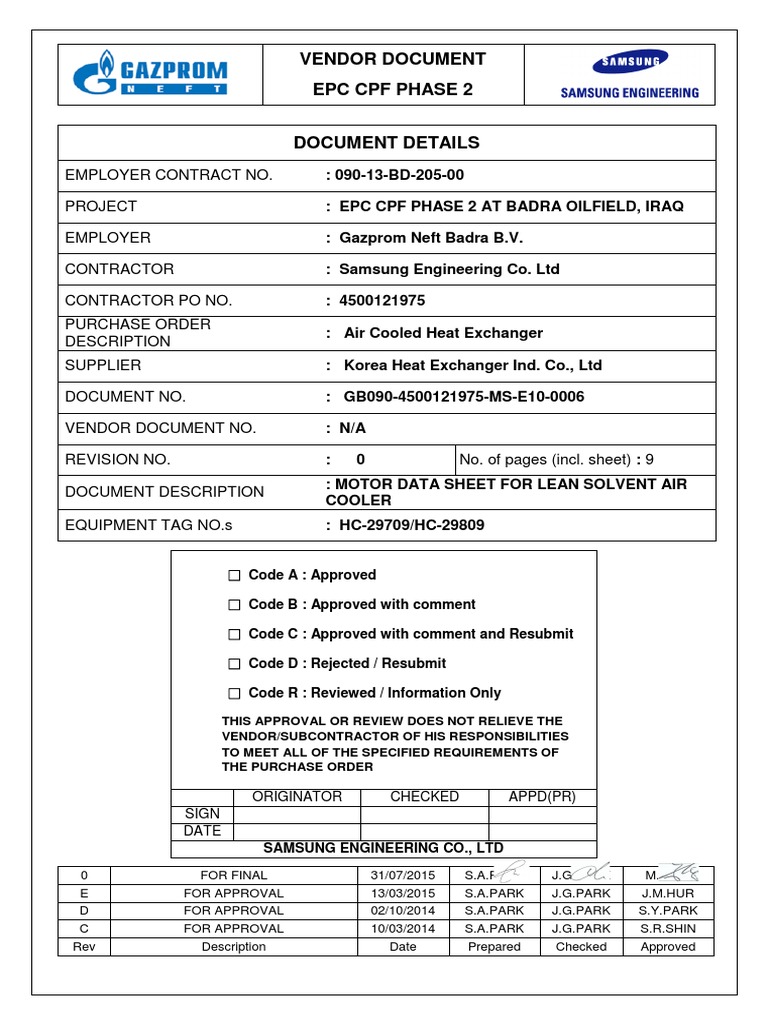 Vendor Document Epc CPF Phase 2 | PDF | Electric Motor | Electrical ...