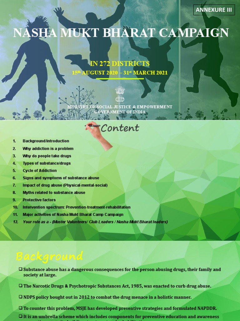 Nasha Mukt Bharat PPT For Volunteers | PDF | Substance Abuse ...