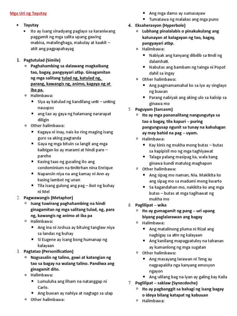 Mga Uri NG Tayutay | PDF