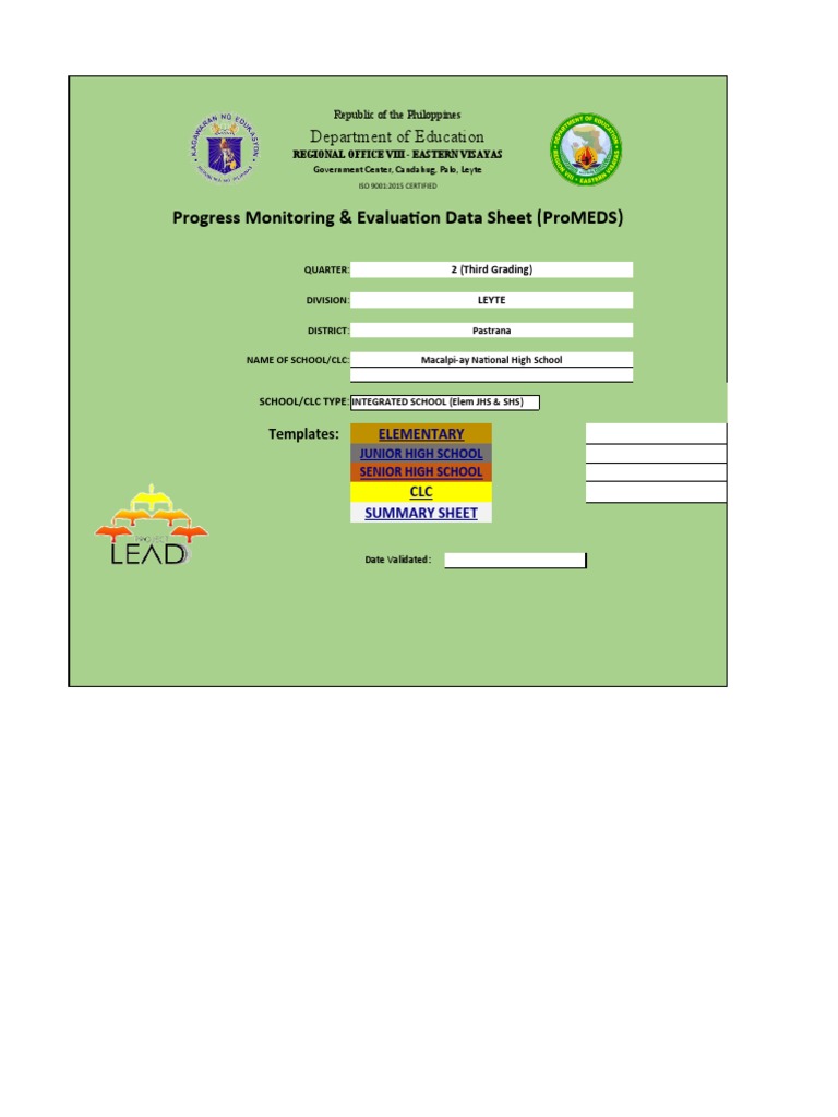 Progress Monitoring & Evaluation Data Sheet (Promeds) : Department of ...