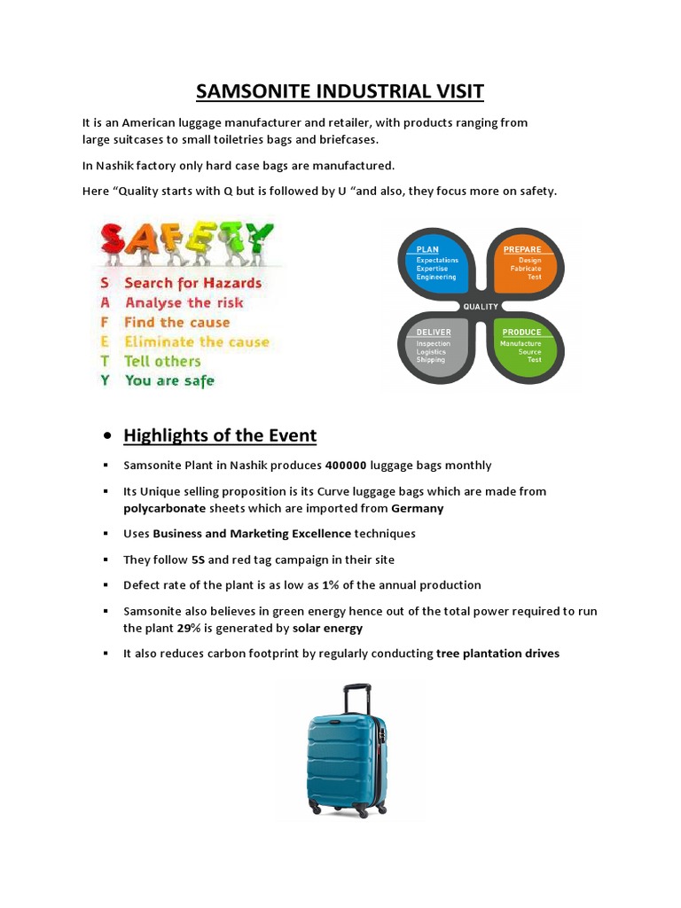 Samsonite Industrial Visit | PDF | Plastic | Building Engineering