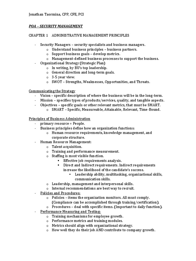 Poa - Security Management | PDF | Career & Growth | Business
