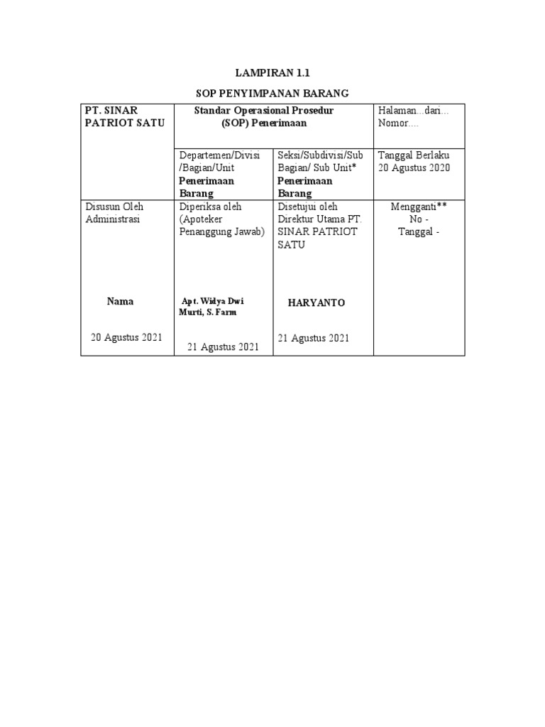 SOP Penyimpanan PT - SPS | PDF