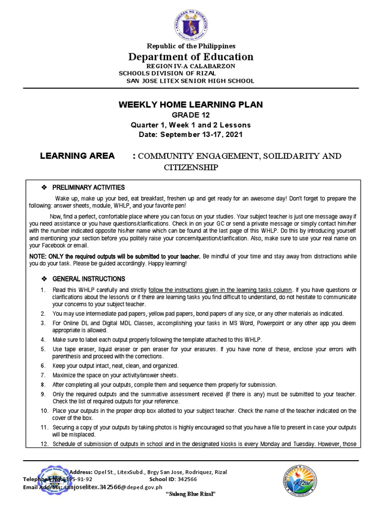 WHLP CESC WEEK-1 MELC-1 And-2 | PDF | Learning | Teachers
