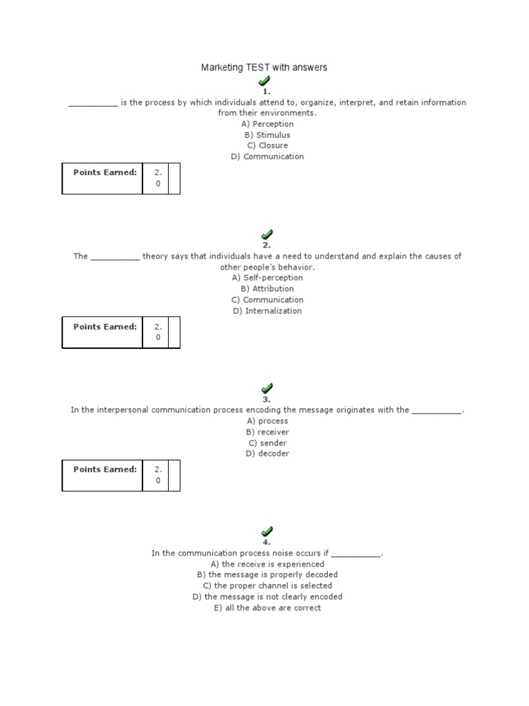 Marketing TEST With Answers | PDF | Profit (Accounting) | Communication