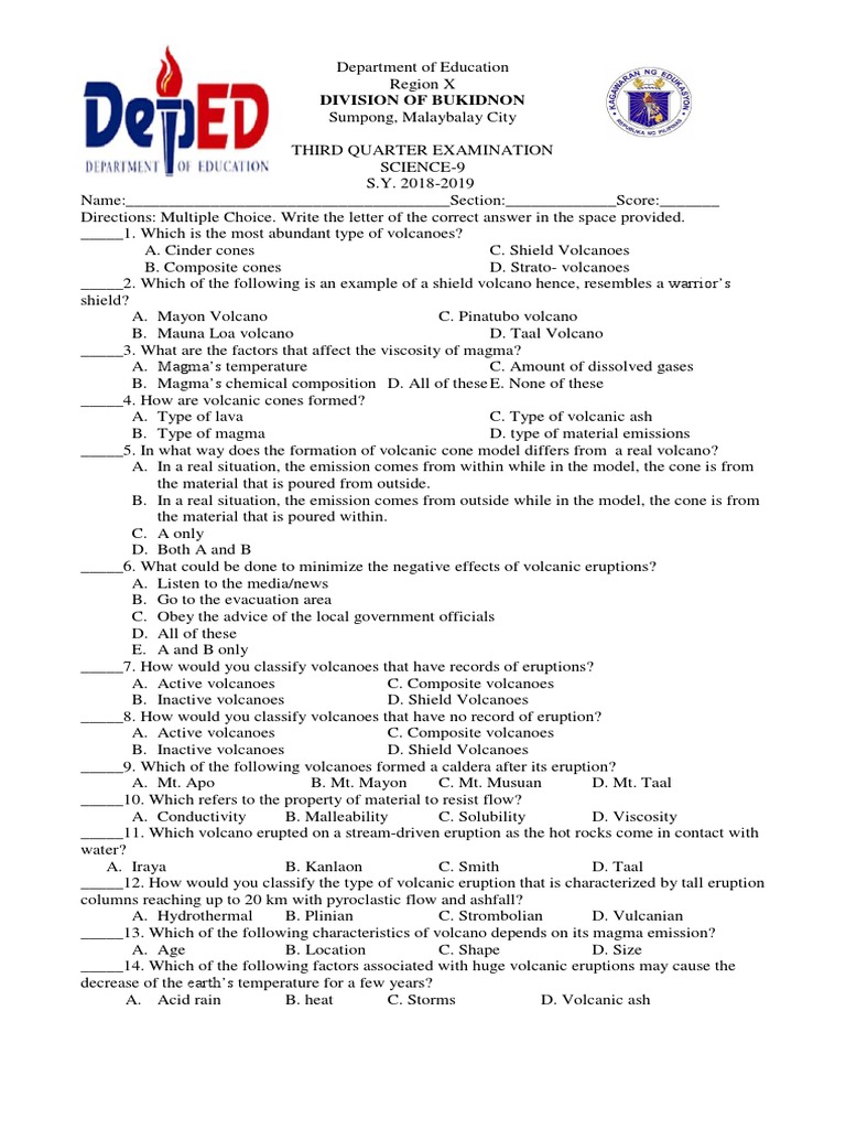 Science Grade 9 | PDF | Volcano | Types Of Volcanic Eruptions