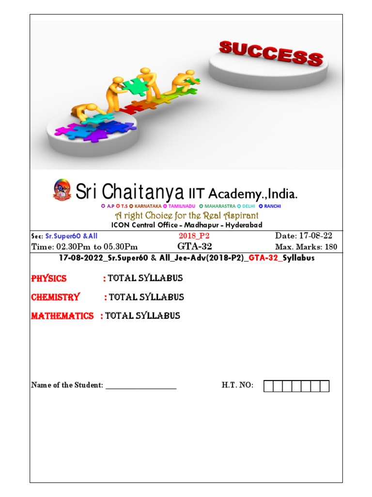 17-08-2022_Sr.Super60&All_Jee-Adv(2018-P2)_GTA-32_Q.Paper | PDF | Electronvolt | Atomic Nucleus