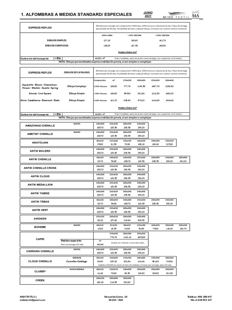 Tarifa Junio 2021 Mide Textil | PDF