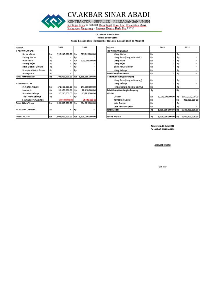 Neraca SBU CV ASA | PDF