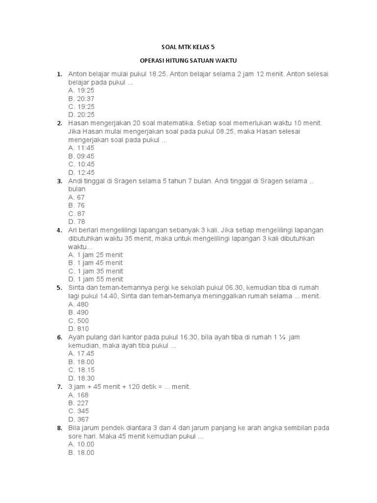 Soal MTK Kelas 5 | PDF