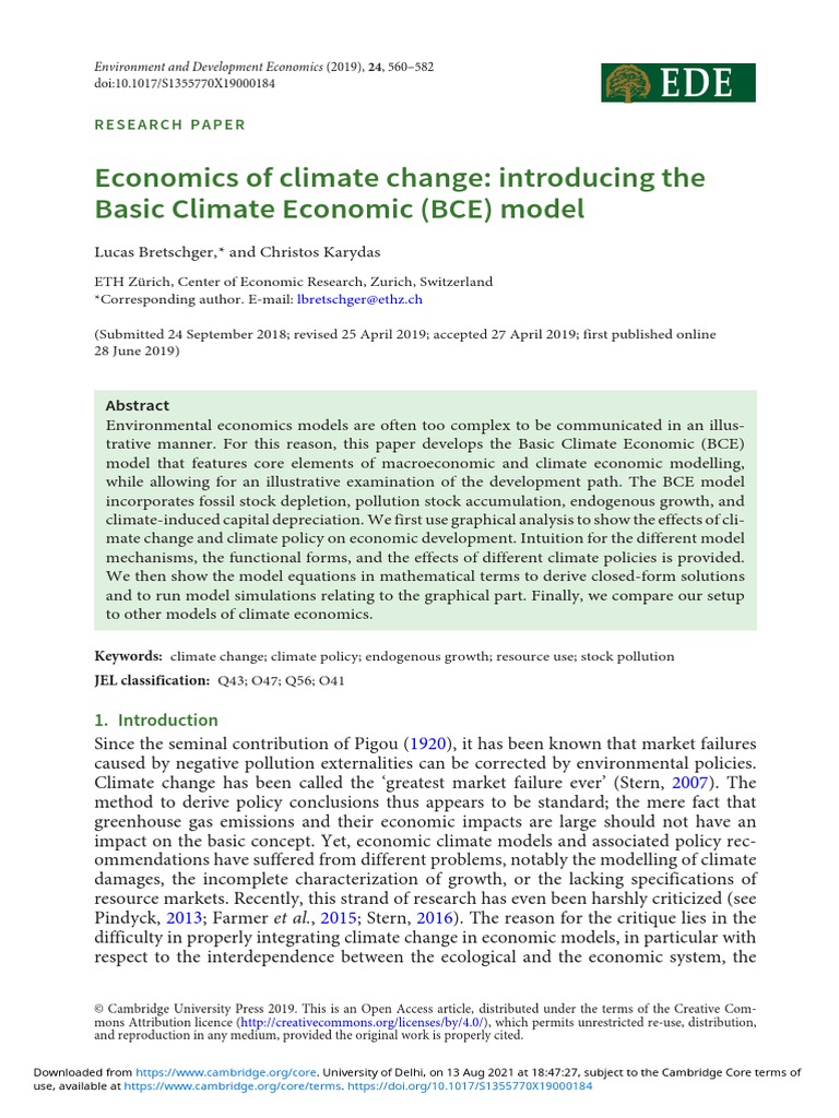 Economics of Climate Change: Introducing The Basic Climate Economic ...