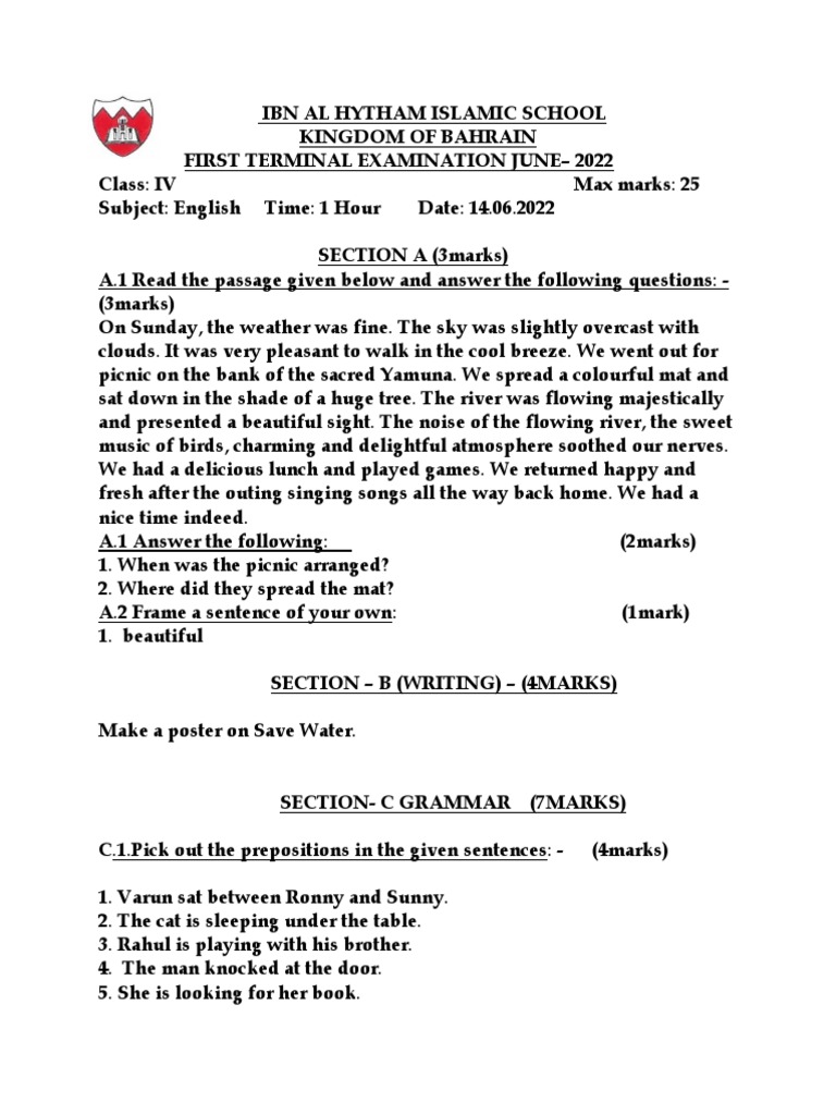 First Term Question Paper 2022 | PDF