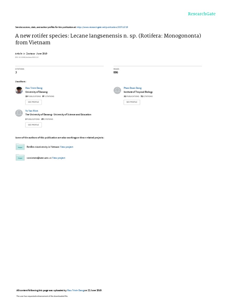 A New Rotifer Species: Lecane Langsenensis N. Sp. (Rotifera ...