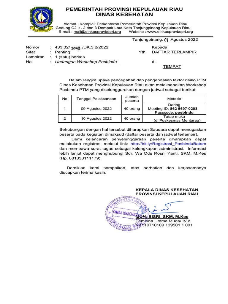 Contoh Undangan Workshop Posbindu Batam Final | PDF