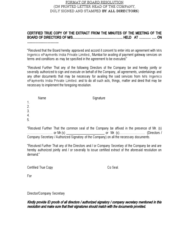 Board Resolution Format Sample Malaysia | PDF