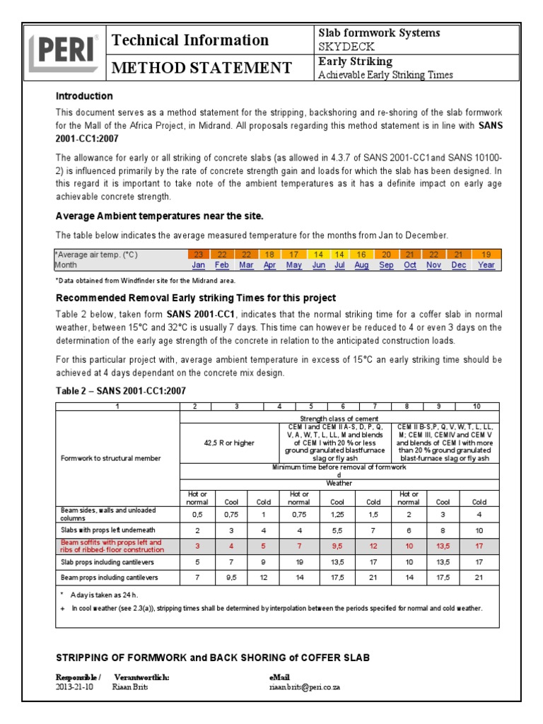 Early Striking Method Statement | PDF | Concrete | Building Engineering