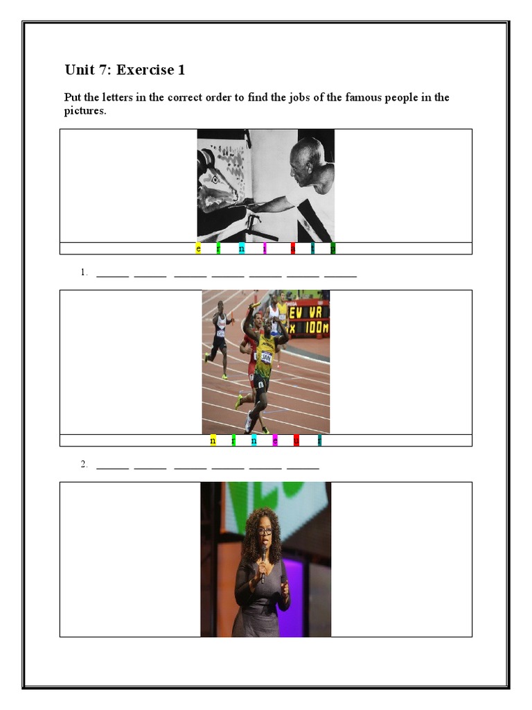 Unit 7: Exercise 1: Put The Letters in The Correct Order To Find The Jobs of The Famous People ...