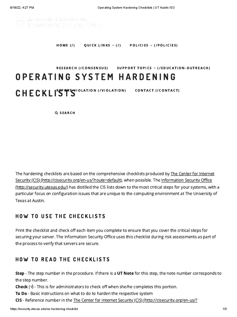 Operating System Hardening Checklists - UT Austin ISO | PDF | Operating ...