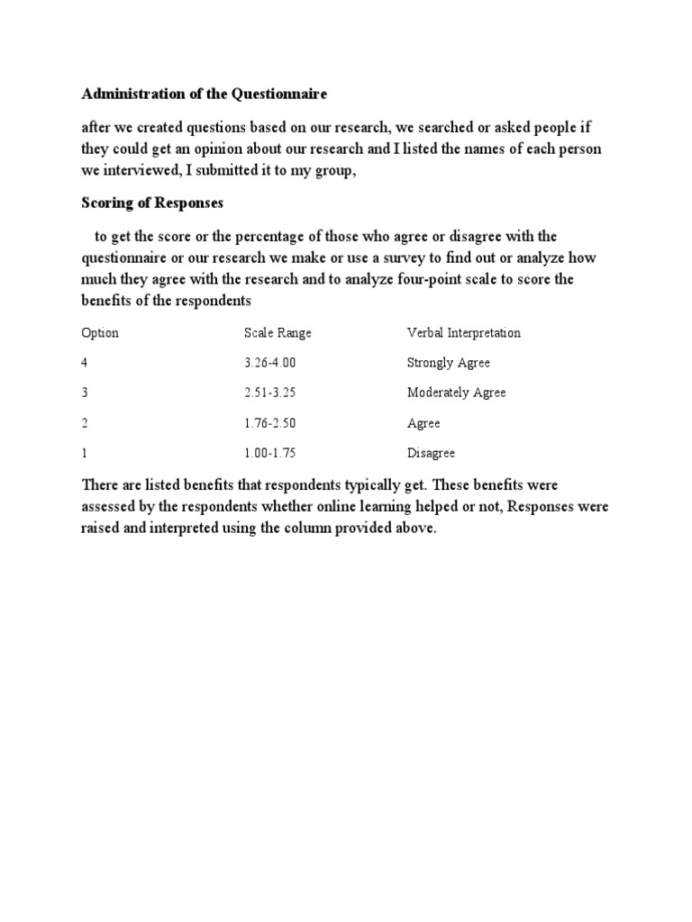 Administration of The Questionnaire | PDF